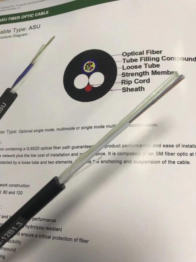 Mini ADSS 6 Core 12 Core Aerial Fiber Optic Cable ASU G652D